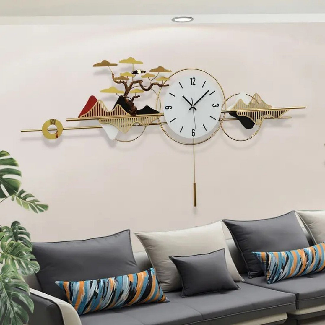 House of Hampton® Silent Pendulum Metal Clock] 45.8" Silent Non-Ticking ...